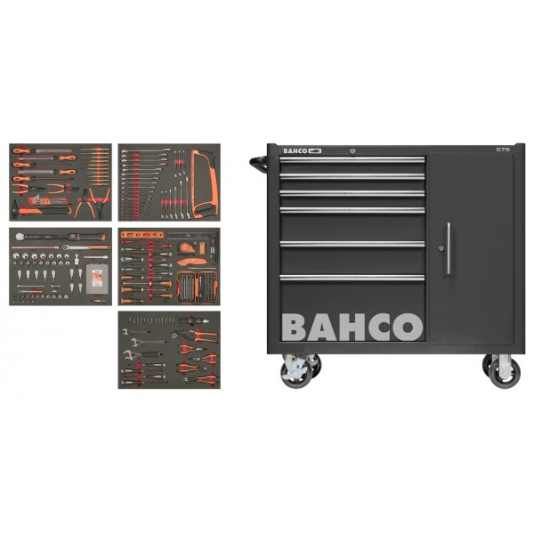 Įrankių vežimėlis Bahco C75, 5 stalčiai+ spintelė su 237 įrankiais